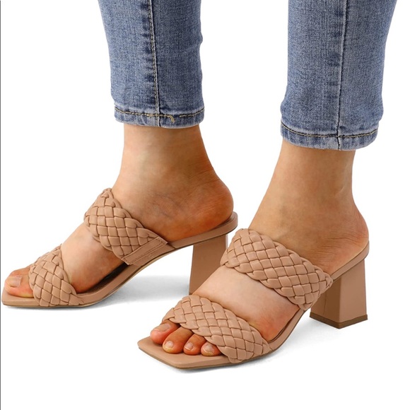 Shoes | Nwt Braided Neutral Blockheel Mule Sandal W Square Toe | Poshmark